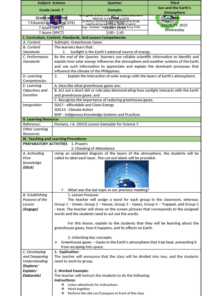SDLP Earth Science Week 5 Day 3 | PDF | Earth | Atmosphere