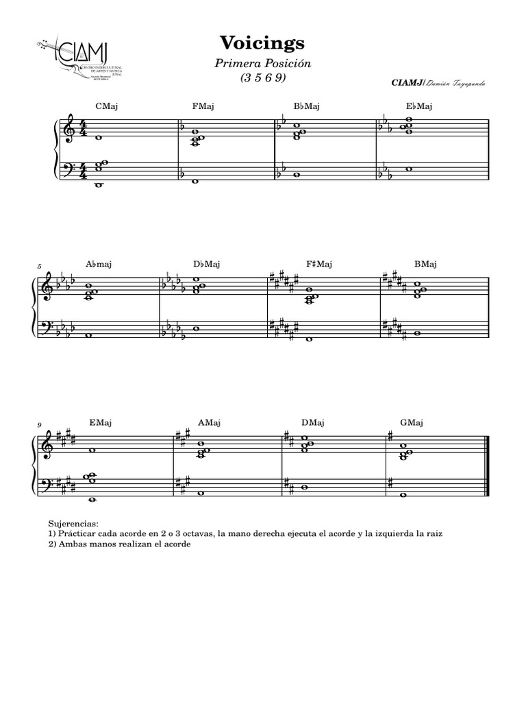 Voicings Mayores Primera Posición 3 5 6 9 | PDF