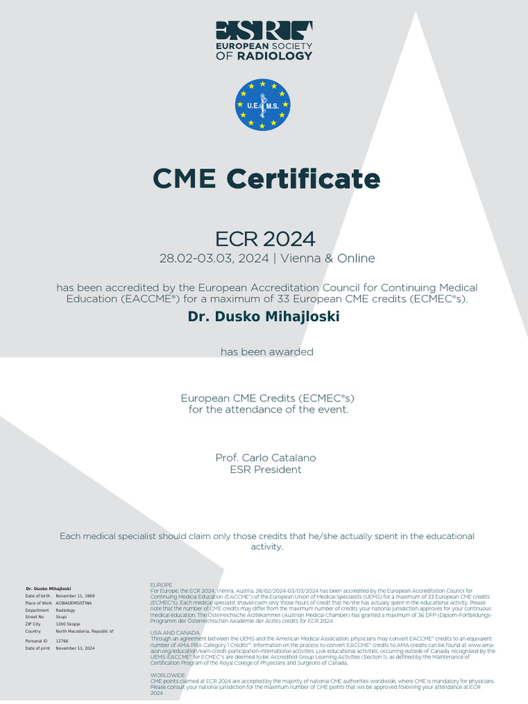 Certificate 89010 Cme 12766 | PDF | Science Education | Medicine