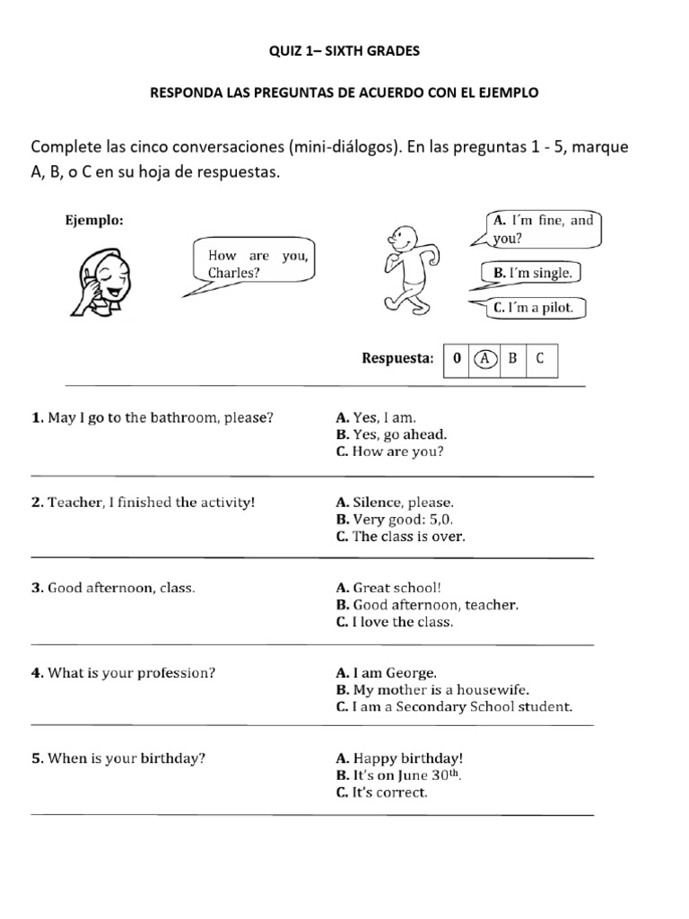 QUIZ 1 - 6th Grades | PDF