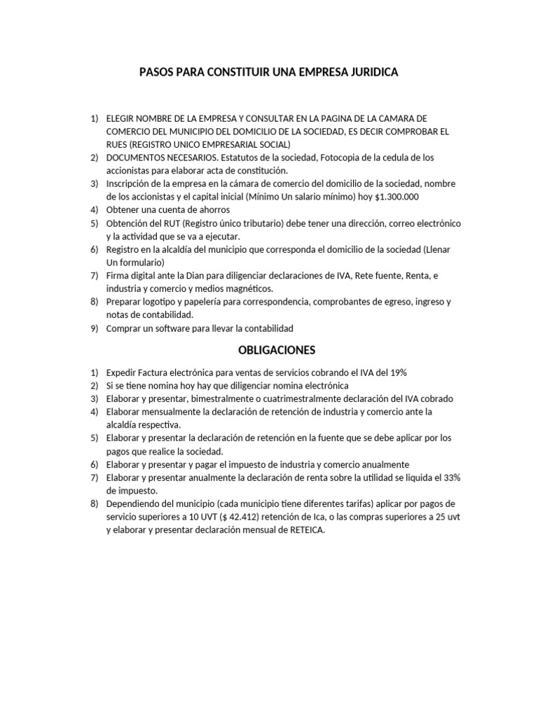 Pasos para Constituir Una Empresa Juridica | PDF