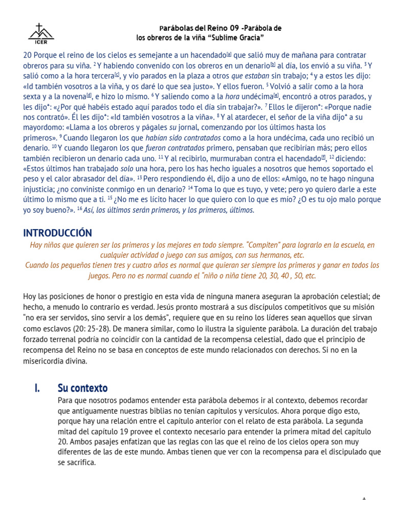 Parábola de los Obreros de la Viña | PDF | Jesús | Cristo (título)