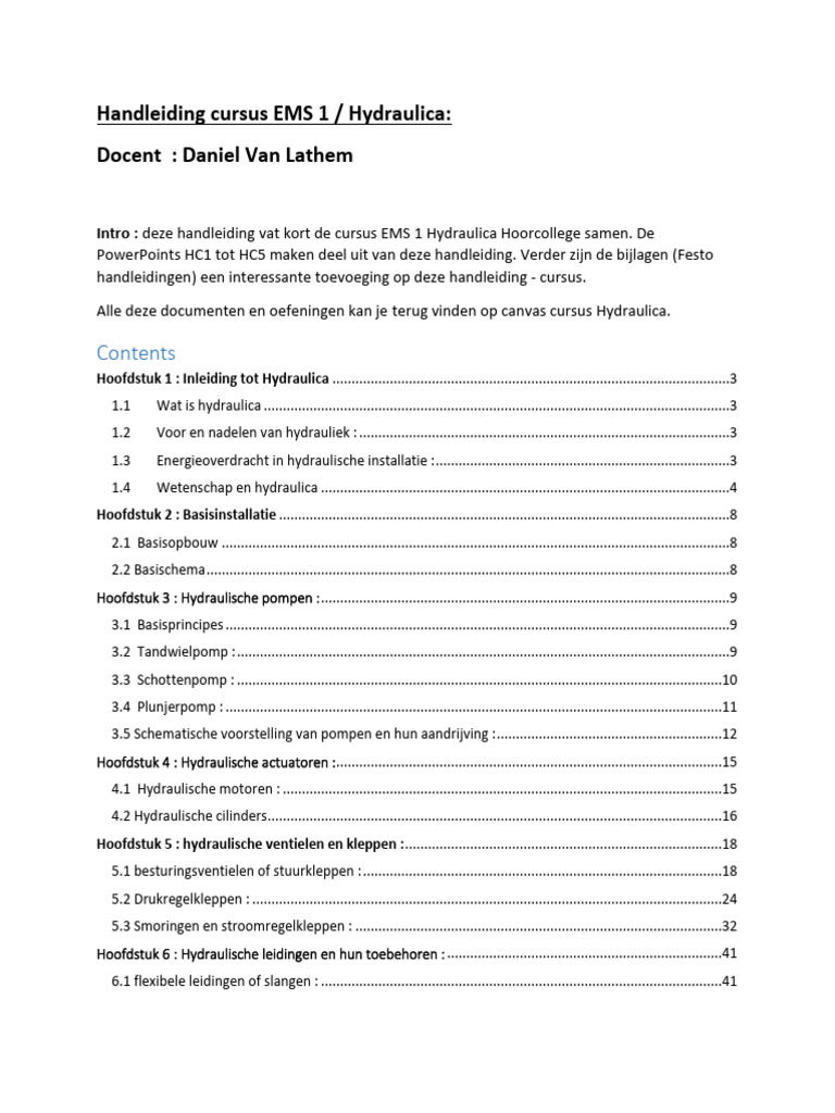 Handleiding Cursus EMS 1 Hydraulica | PDF