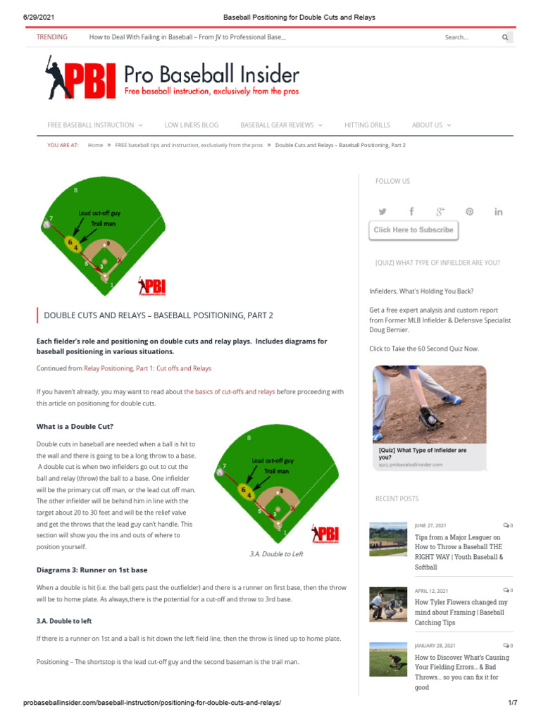 Baseball Positioning for Double Cuts and Relays | PDF | Batting ...