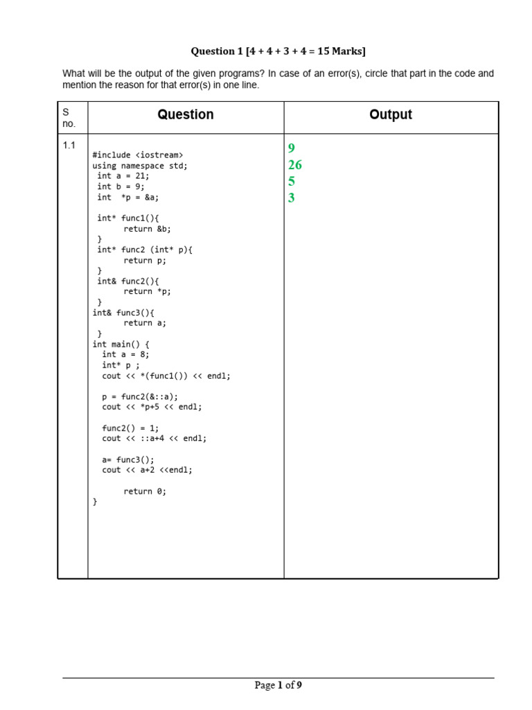 CS 23F OOP Mid1+Solution.docx | PDF | Pointer (Computer Programming) | Computer Science