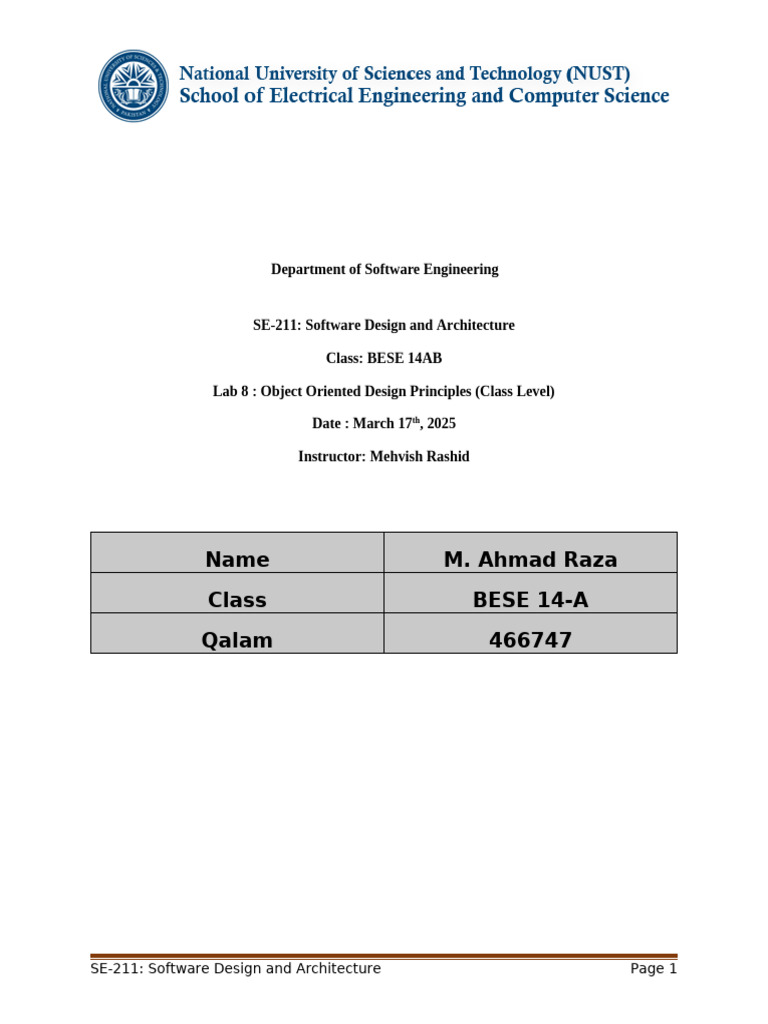 Lab 8 object oriented design Principles(class level) 4 5 | PDF | Class (Computer Programming ...