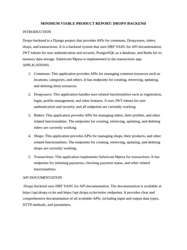 Minimum Viable Product Report | PDF | Databases | Postgre Sql