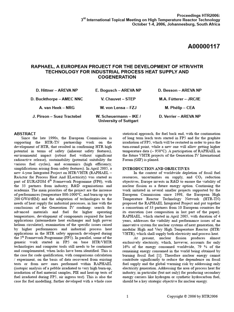RAPHAEL, A EUROPEAN PROJECT FOR THE DEVELOPMENT OF HTR-VHTR | PDF ...