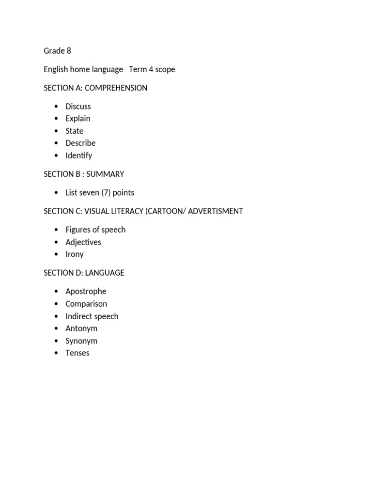 Grade 8 Term 4 Scope | PDF