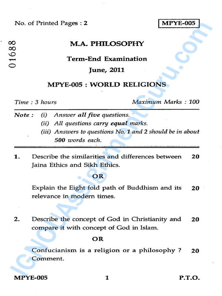 MPYE 005 June2010 June2023 IGNOUAssignmentGuru.com | PDF | Moksha | Faith