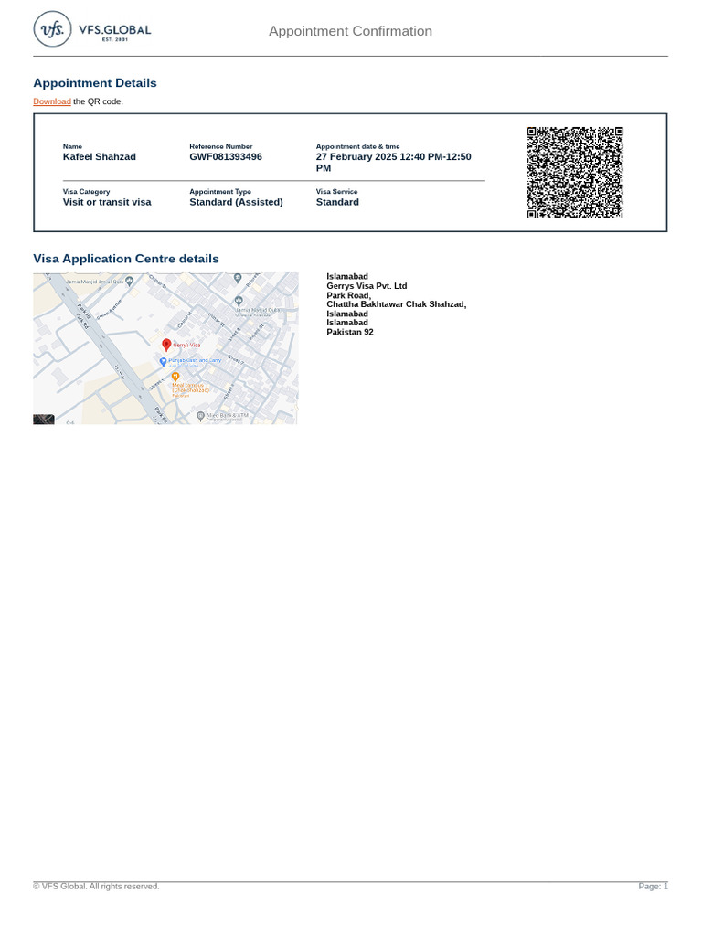 VFS Global Appointment Confirmation | PDF | International Law ...