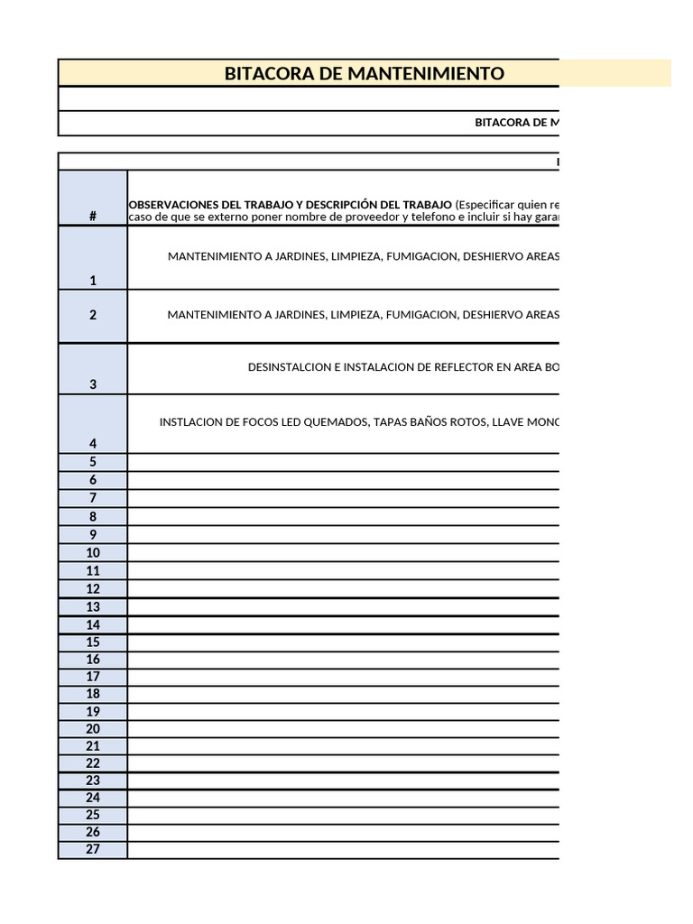 Bitacora de Mantenimiento | PDF