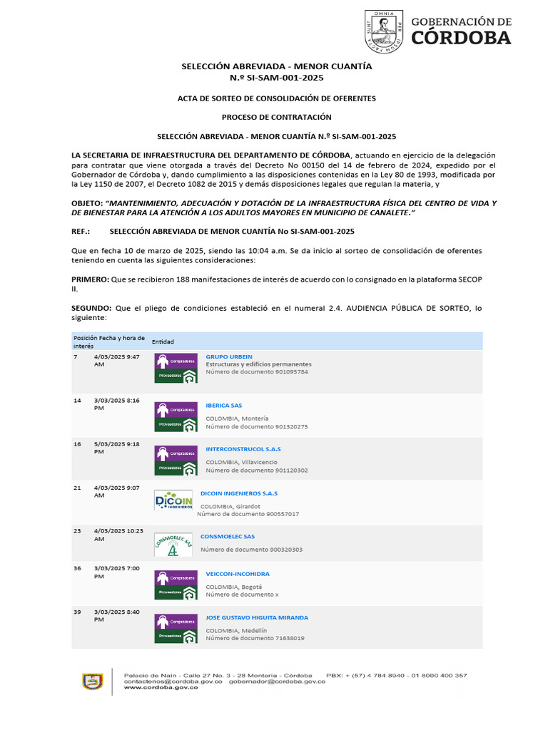 Acta de Sorteo Si-Sam-01-2025 | PDF | Colombia