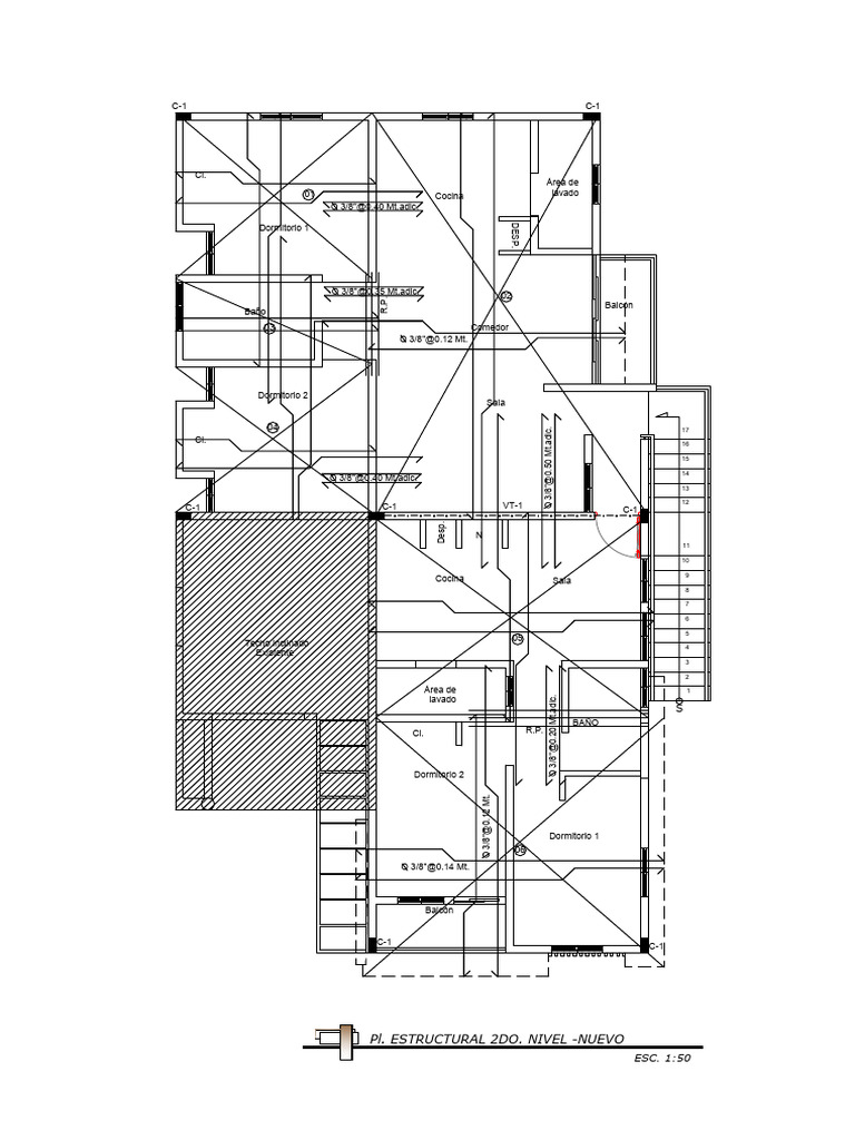 Planta Estructural 1er y 2do Nivel Vivienda Un. Arq - Dhaiana-Model | PDF