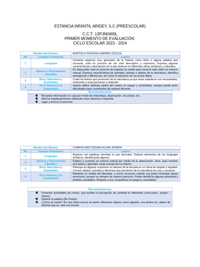 PRIMER MOMENTO 1° PREESCOLAR | PDF | Pensamiento | Conocimiento
