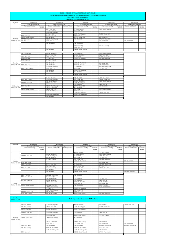 Time Table - Term-2 (Pre Mid Term) - FINAL | PDF