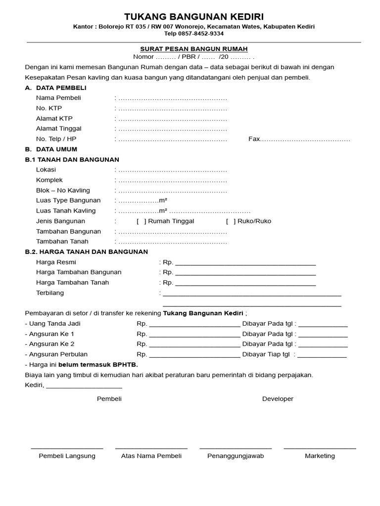 Surat Pesan Bangun Rumah - 1 | PDF