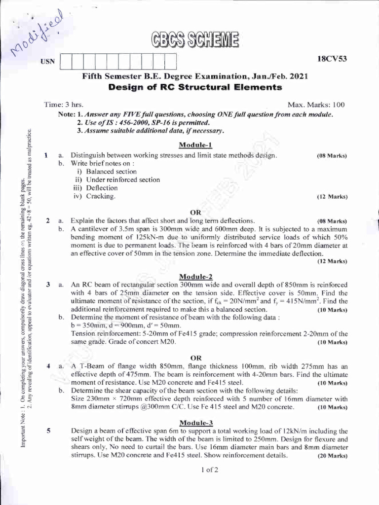 VTU exam Question Paper with Solution of 18CV53 Design Of RC Structural ...