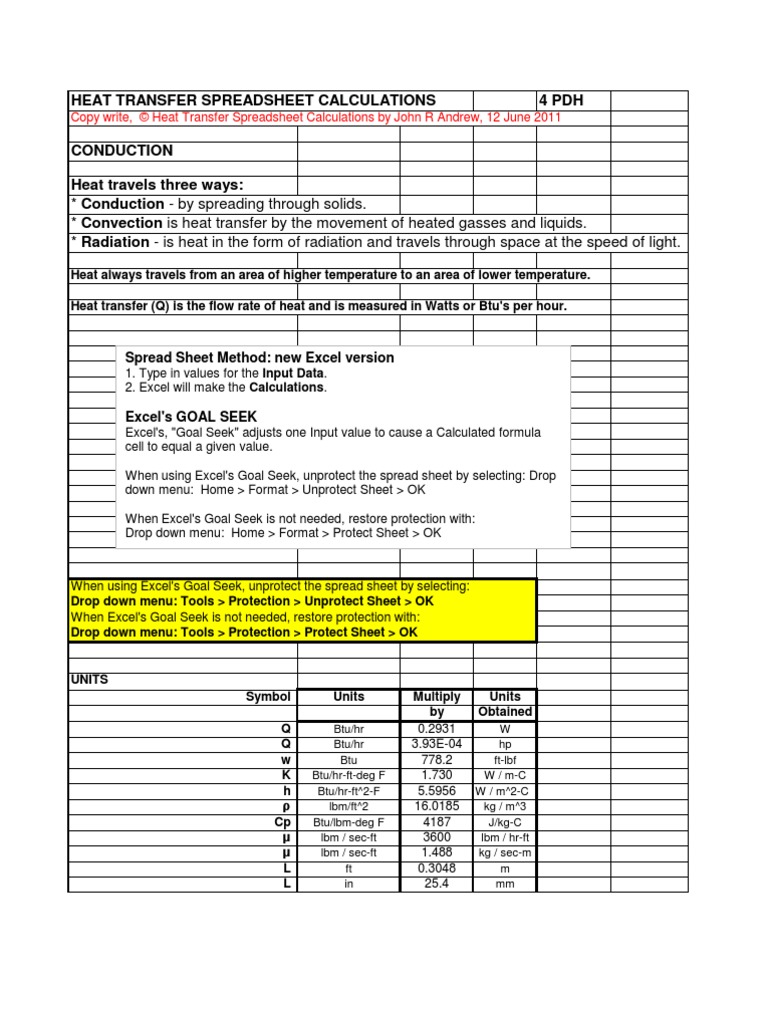 Heat Transfer Excel Calculations 1 | PDF | Heat Transfer | Thermal ...