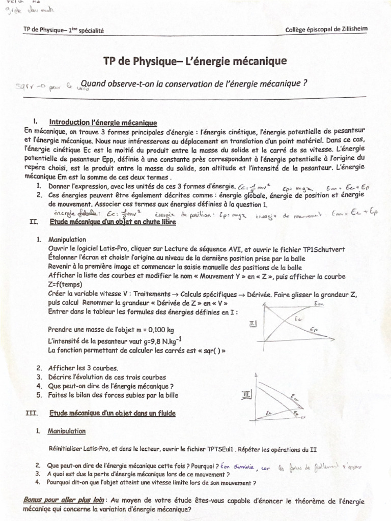 TP L'énergie Mécanique | PDF