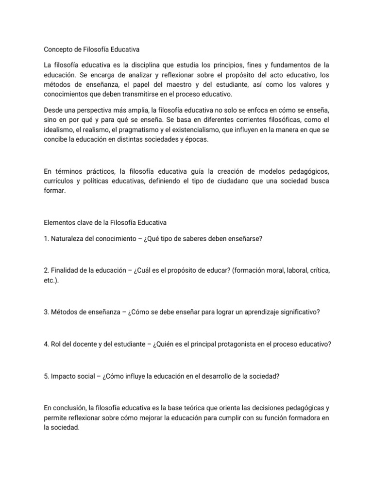 CONCEPTO DE FILOSOFIA EDUCATIVA | PDF