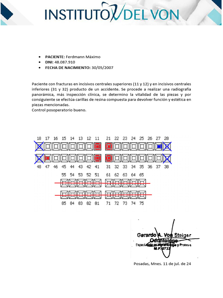 INFORME ODONTOLOGICO Ferdmann Maximo | PDF