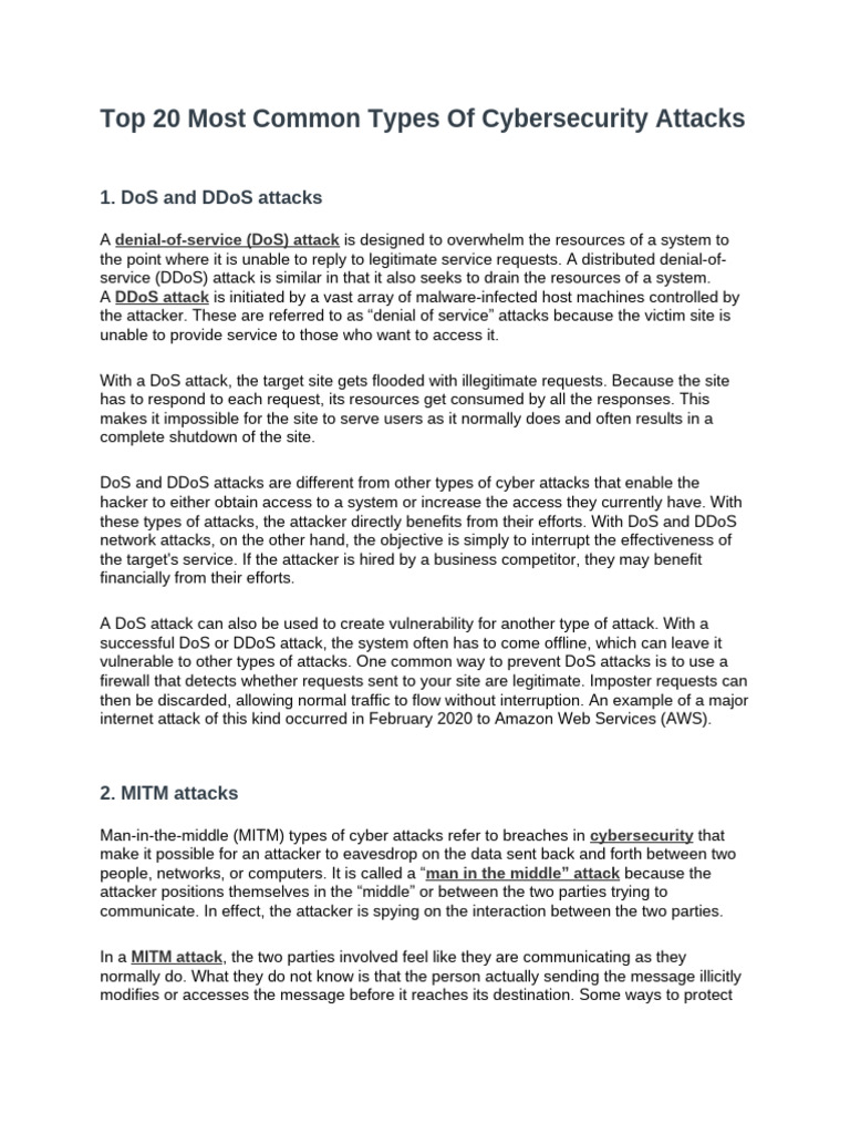 Cybersecurity Attack Types Overview | PDF | Denial Of Service Attack ...