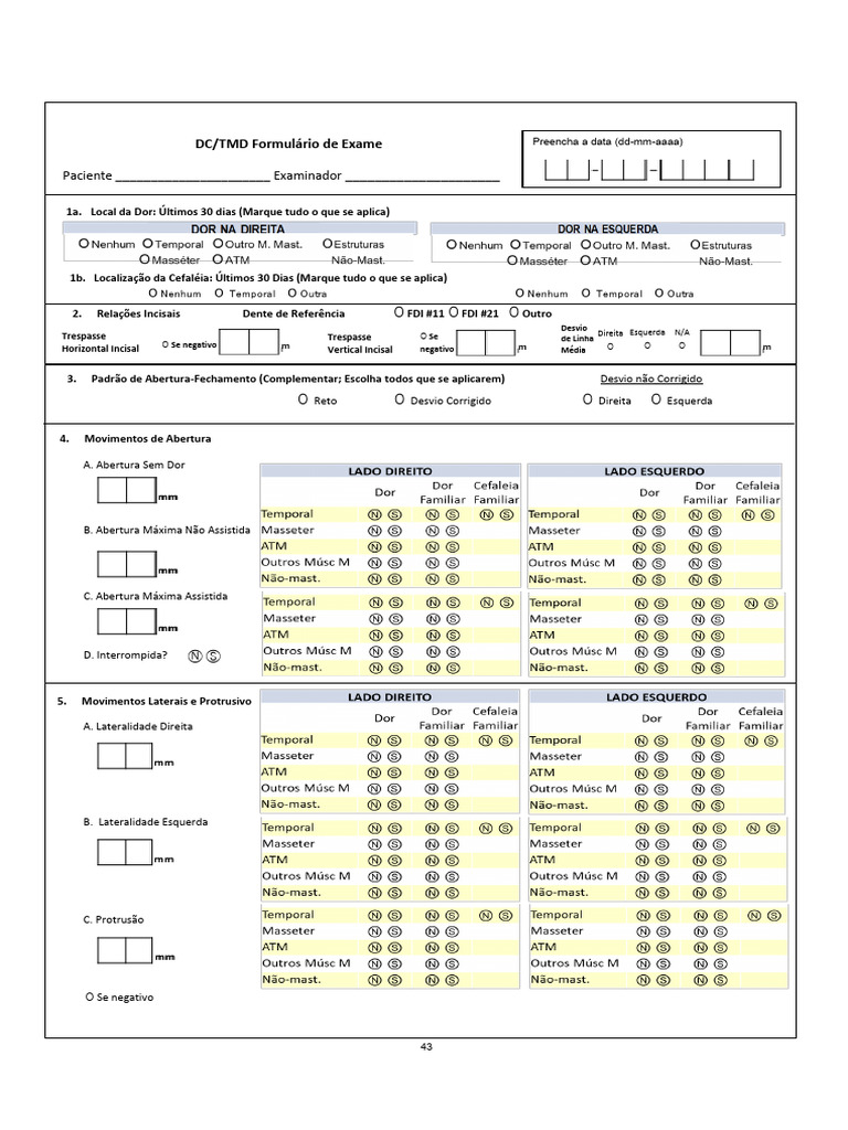DC - TMD Formulário de Exames | PDF