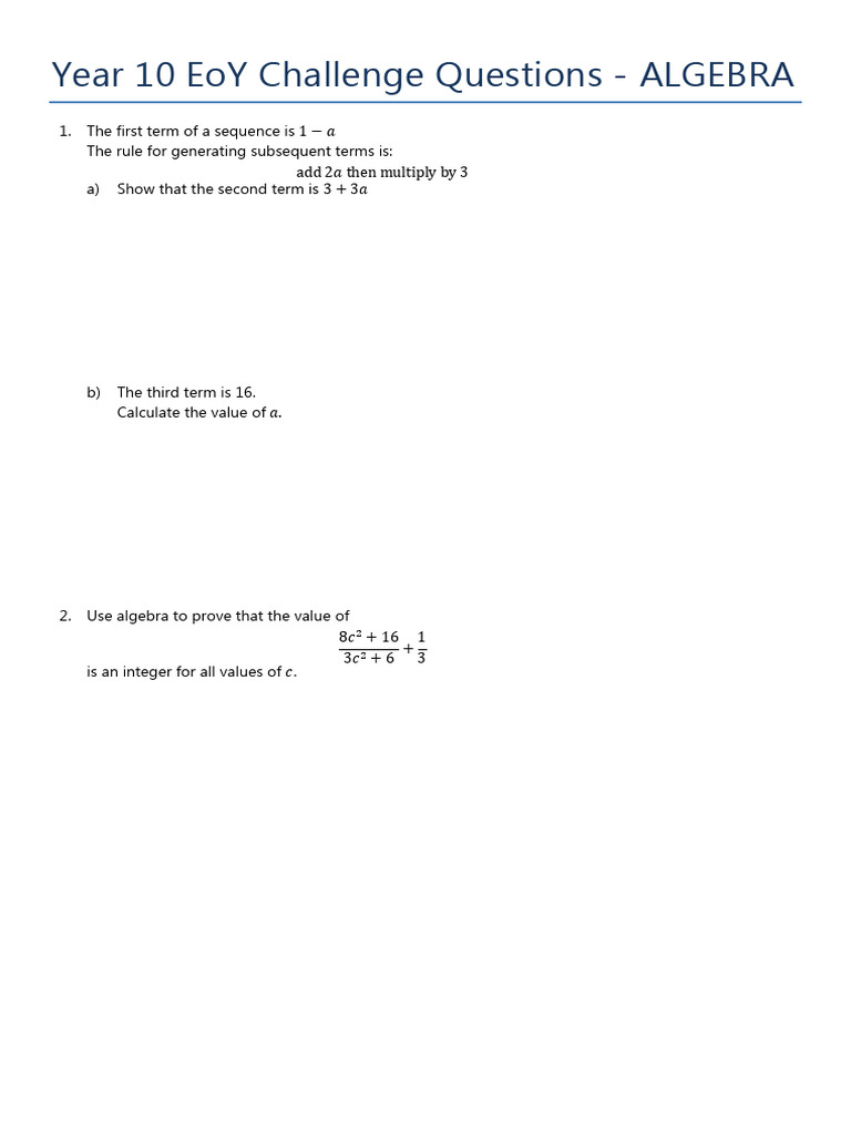 Challenge Questions ALGEBRA | PDF