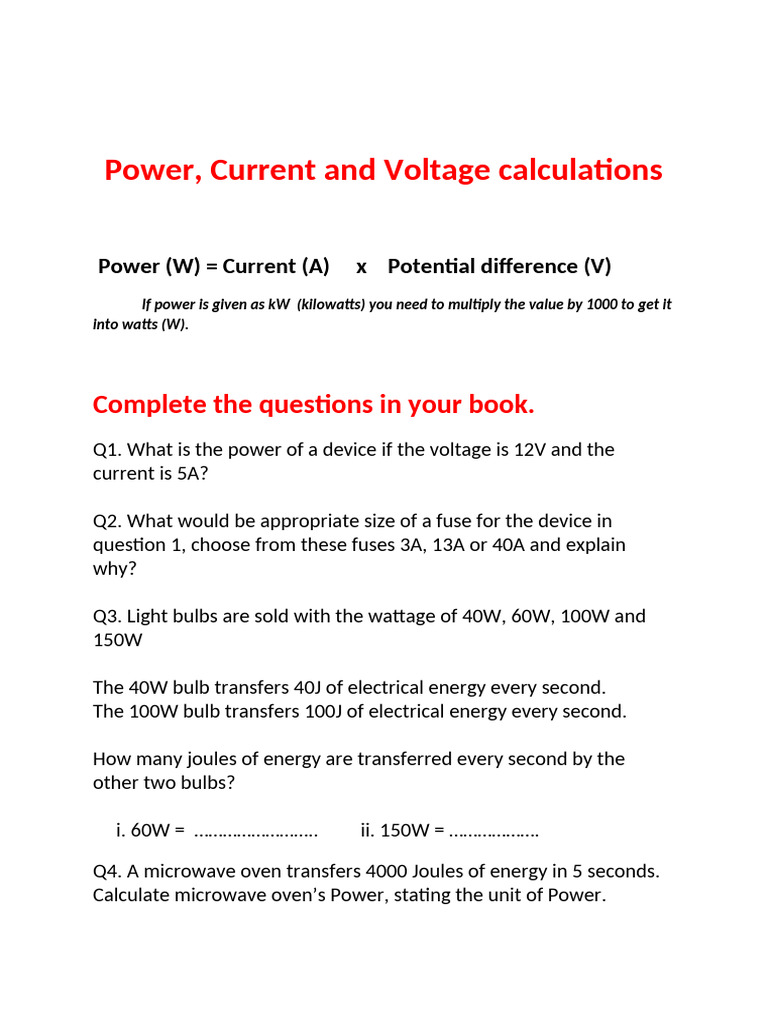 Power-Current-and-voltage-calculations | PDF