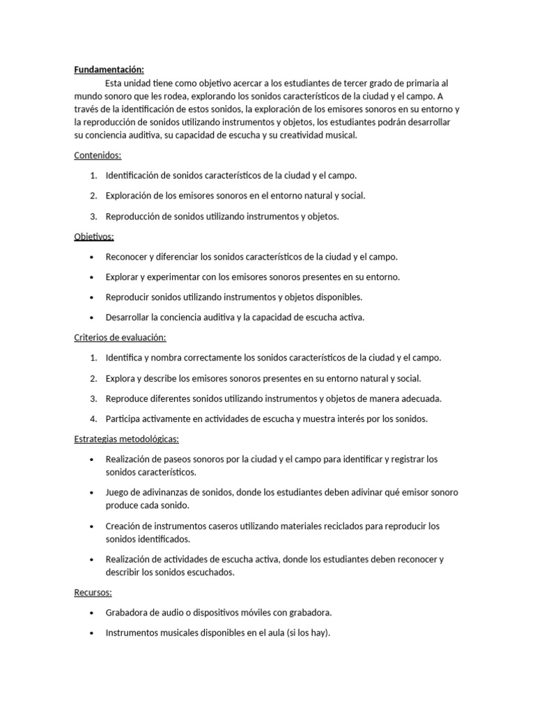 Explorando Sonidos: Ciudad y Campo | PDF | Sonido | Instrumentos musicales