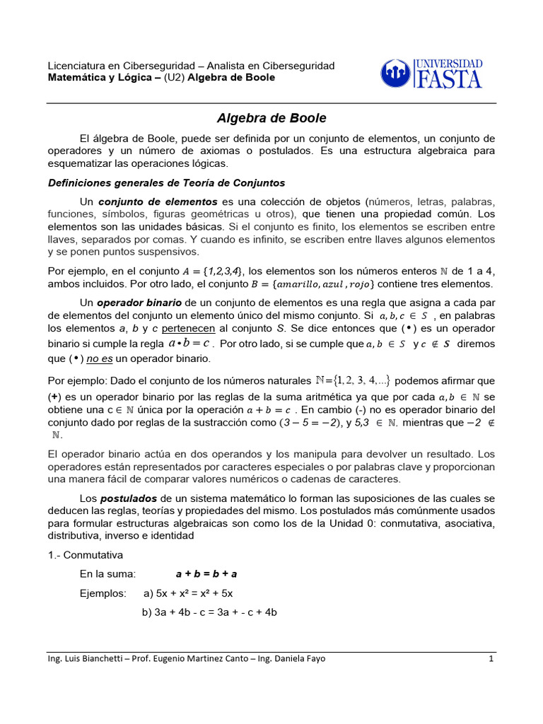 Álgebra de Boole y Lógica Binaria | PDF | Conjunto (Matemáticas ...