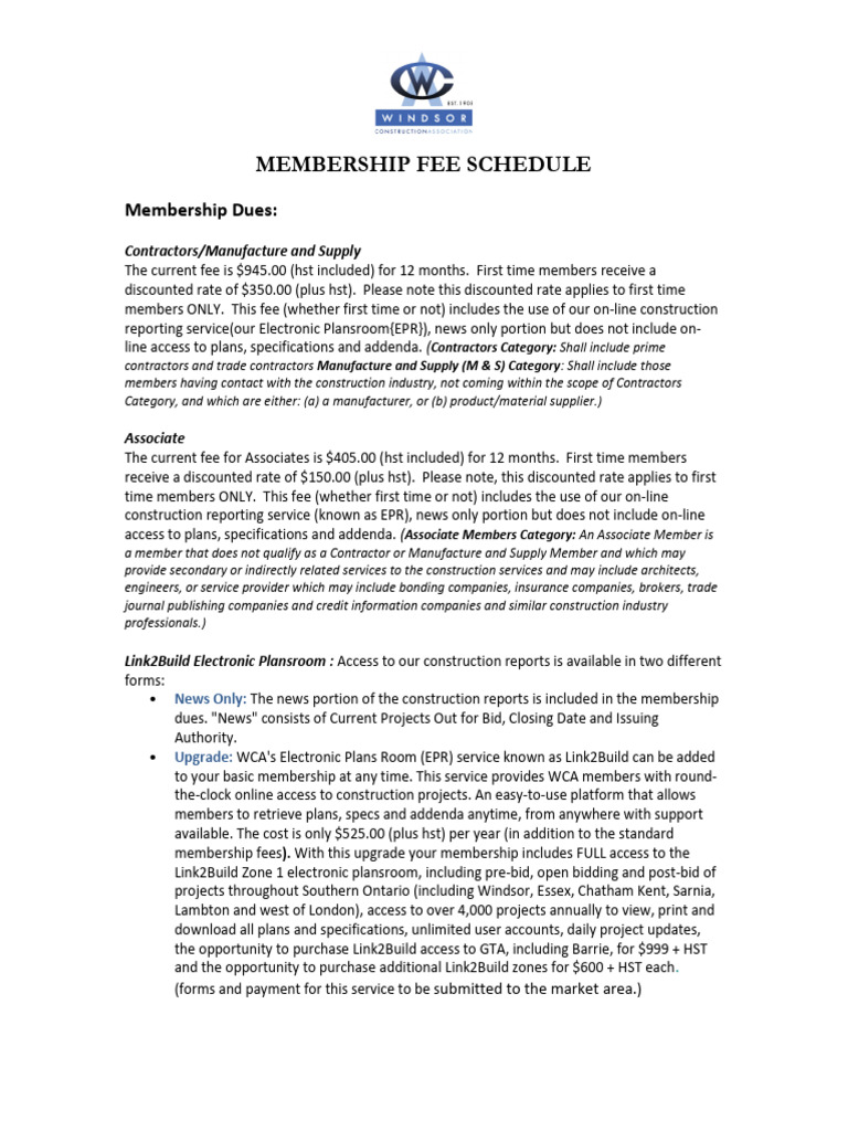 Wca Membership Fee Schedule | PDF | Service Industries