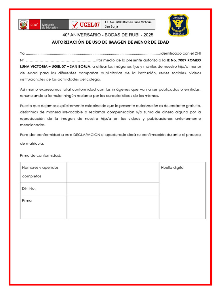 Autorización de Uso de Imagen 2025 | PDF