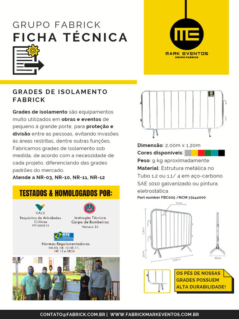 Ficha Técnica Grade de Isolamento Fabrick Chapa 20 | PDF