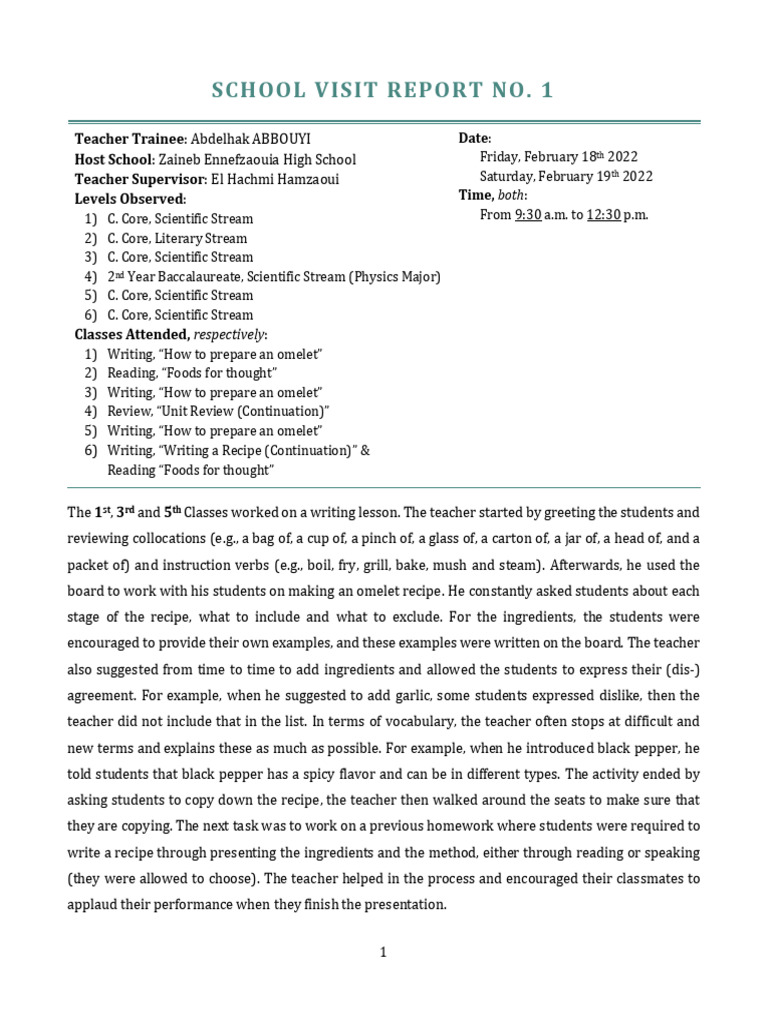School Visit Report: Teaching Insights | PDF | Garlic | Teachers