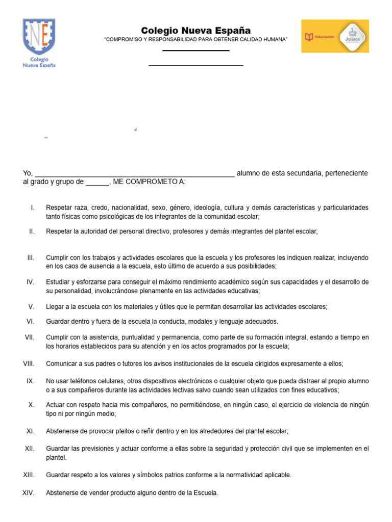 Carta Compromiso Sana Convivencia Secundaria Ingrid | PDF | Escuelas | Educación primaria