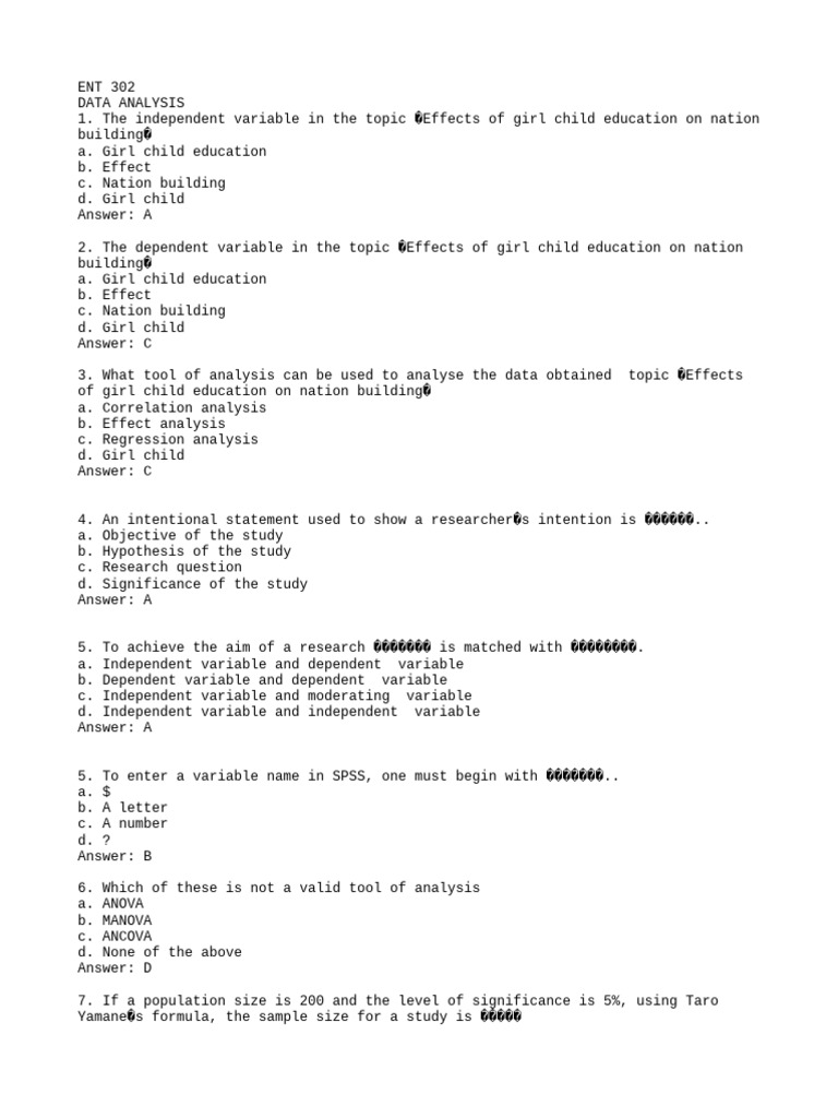 Data Analysis ENT 302 (2023) | PDF | P Value | Statistics
