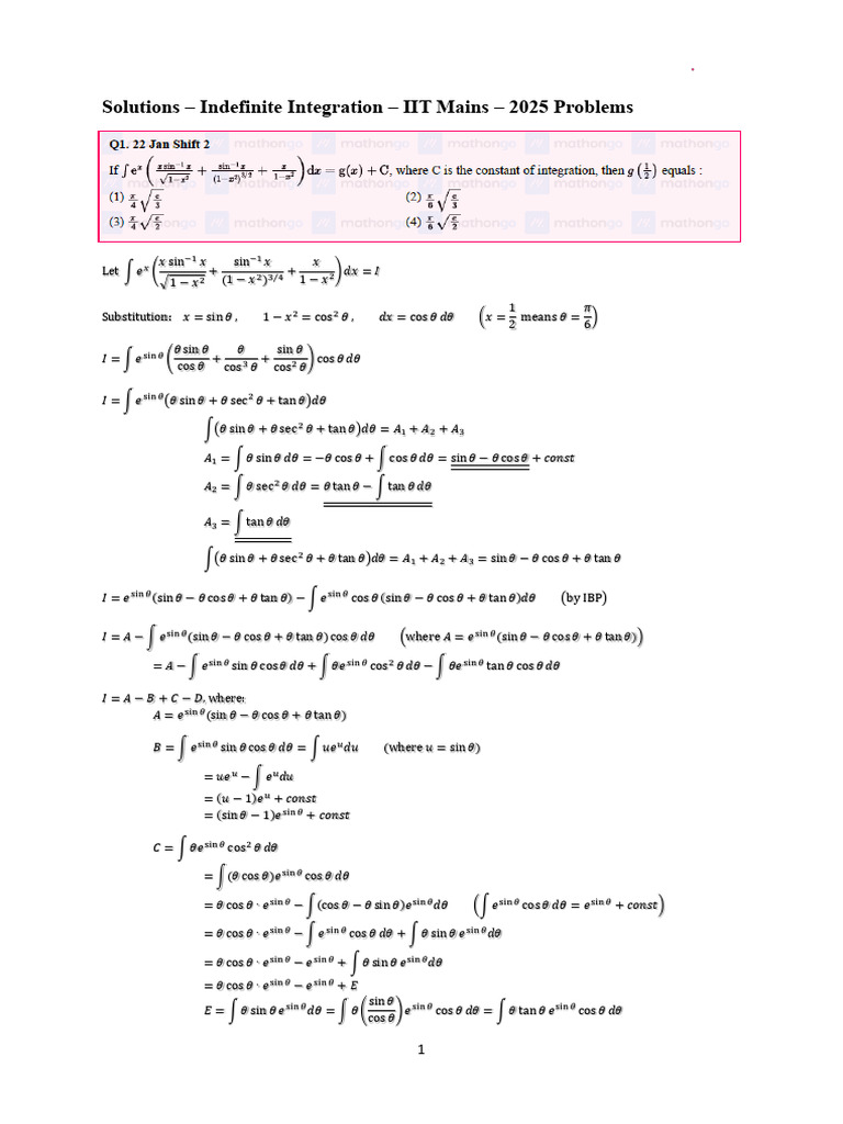 IIT Maths 2025 Integration Solution | PDF | Mathematical Analysis ...