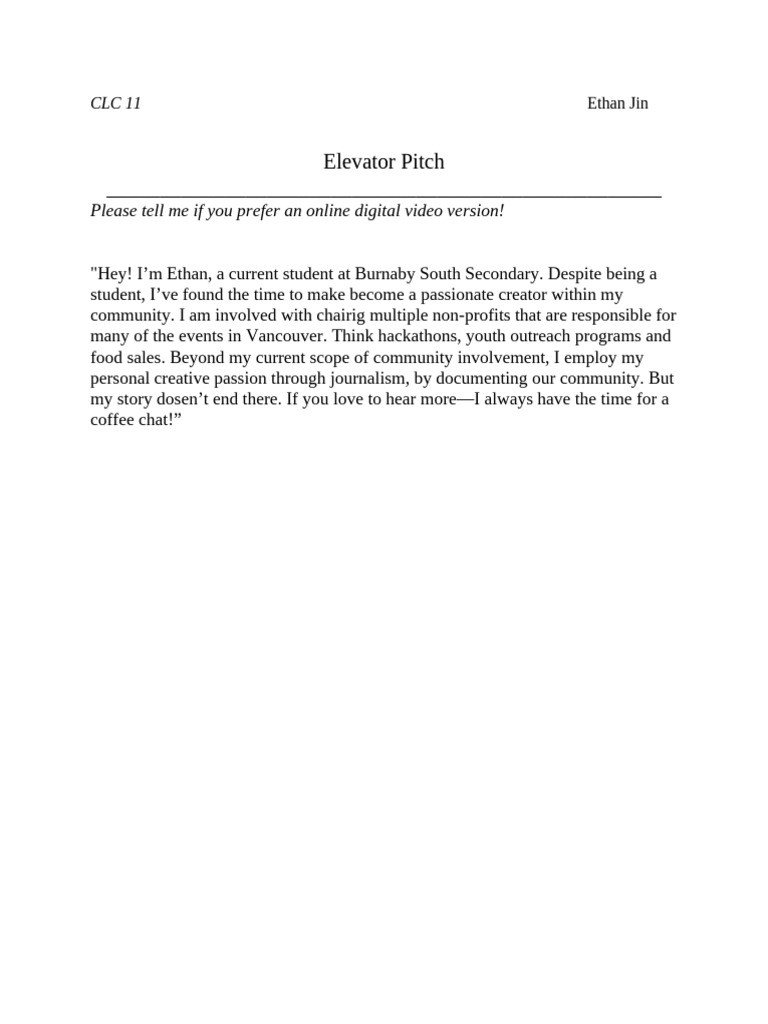 Ethan Jin_Elevator Pitch | PDF