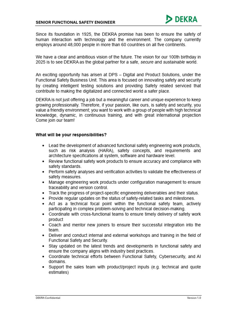 Senior Functional Safety Engineer Role | PDF | Safety