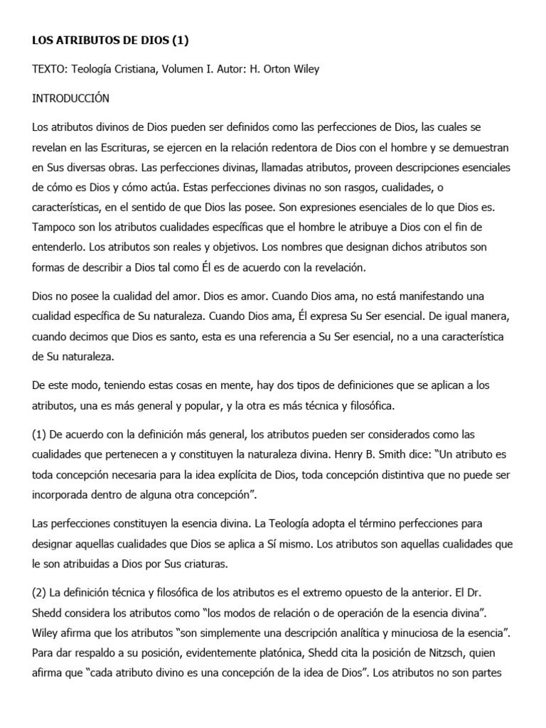 Los Atributos de Dios Wiley | PDF | Dios | Esencia