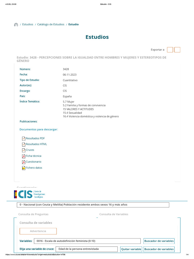 Estudio - CIS2023 - Autodefinicion Como Feminista | PDF | Igualdad de ...
