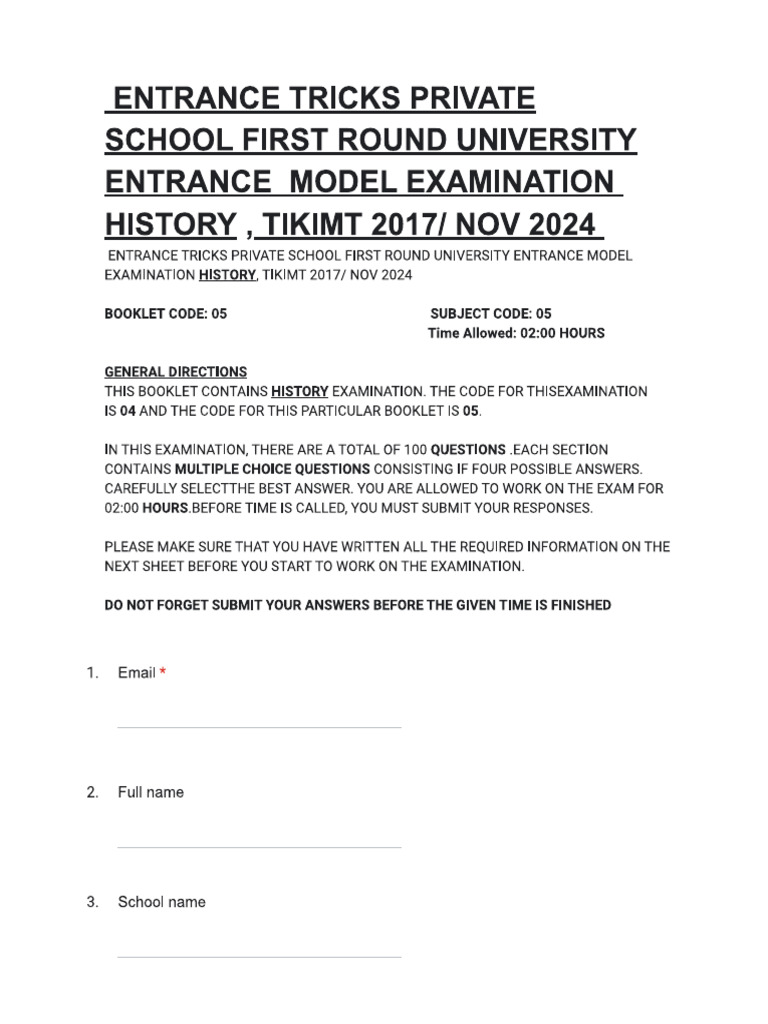 First Round History Model Exam | PDF