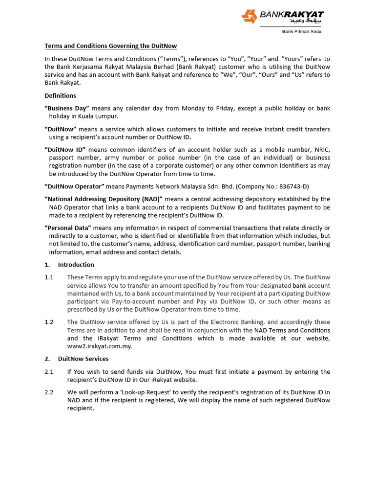 DuitNow Terms and Conditions | PDF | Indemnity | Legal Liability