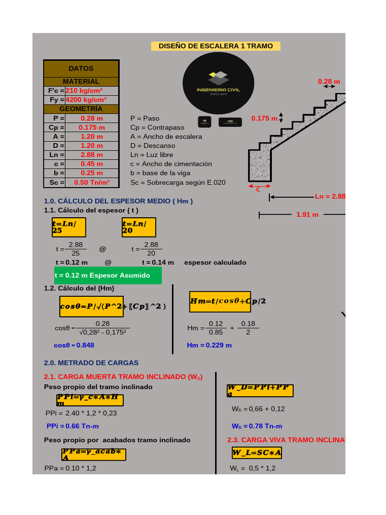 Diseño de Escalera de Un Tramo | PDF