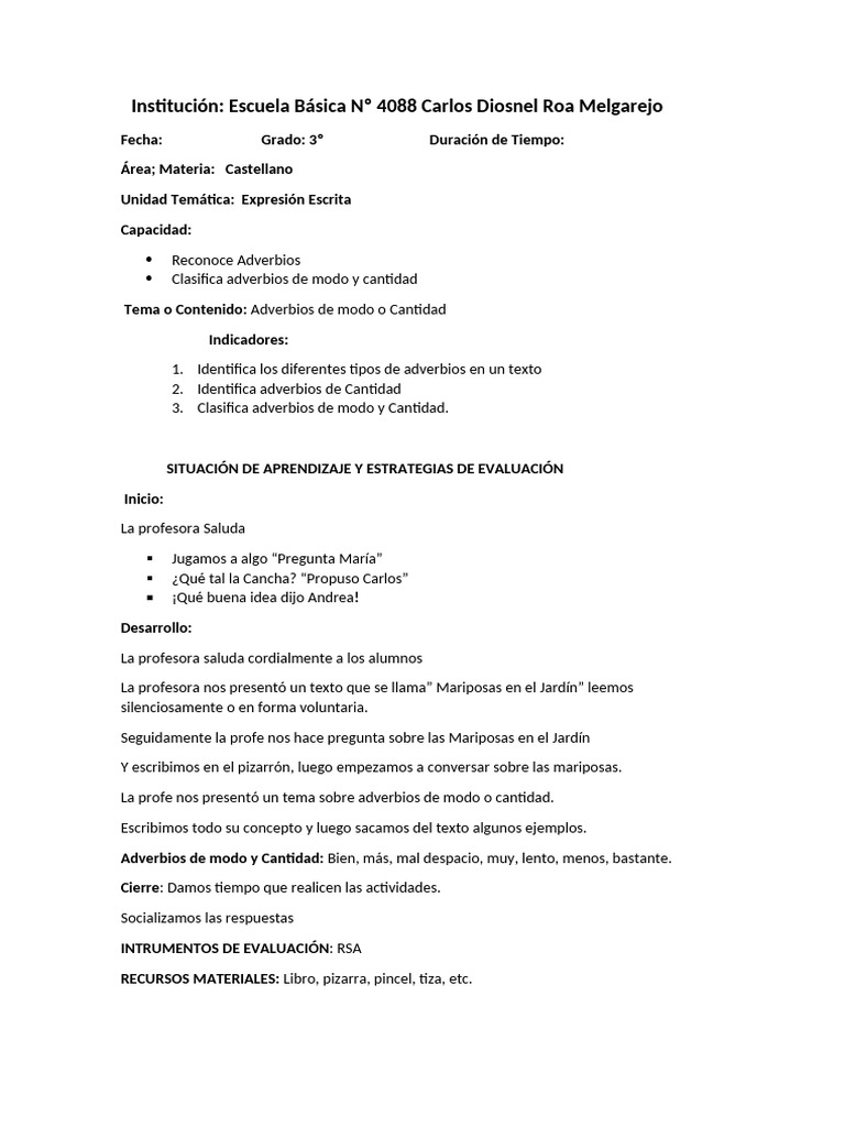 Adverbios y Causa-Efecto en 3º Grado | PDF | Aprendizaje | Cognición