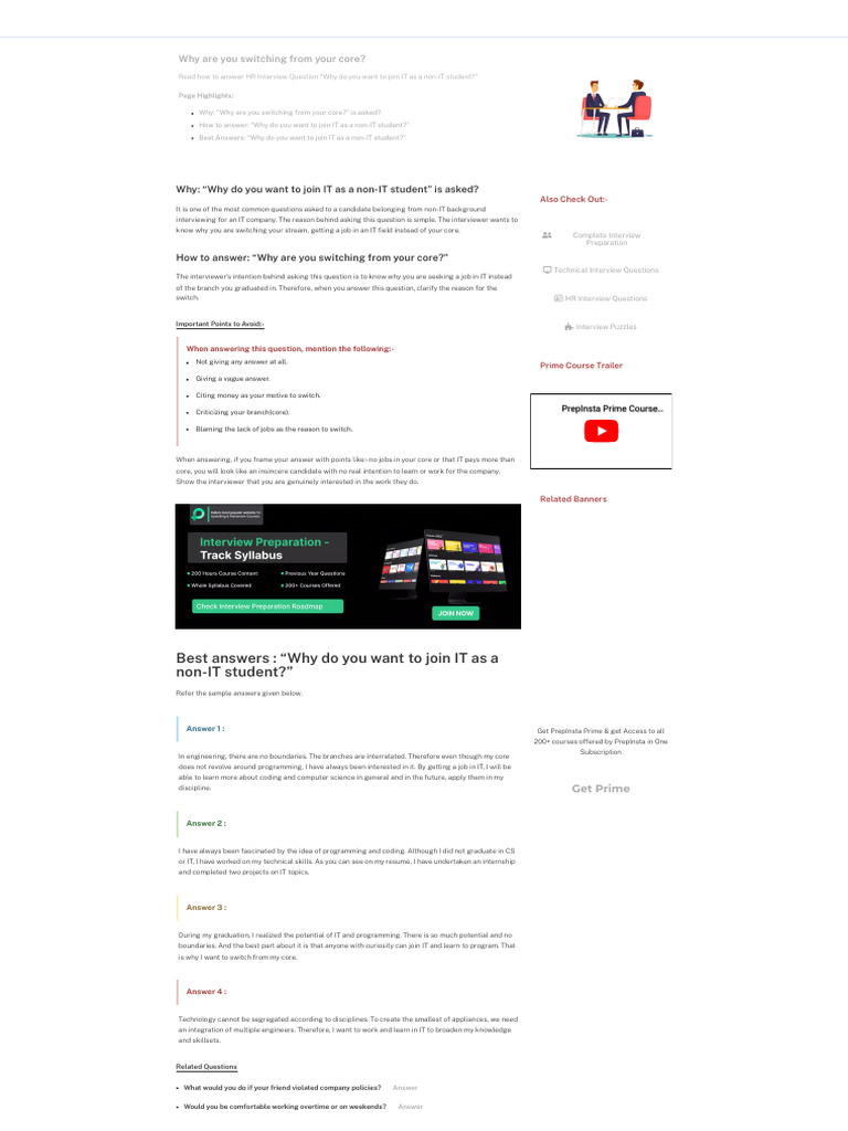 How To Answer - Why Do You Want To Join IT As A Non-IT Student - PrepInsta | PDF