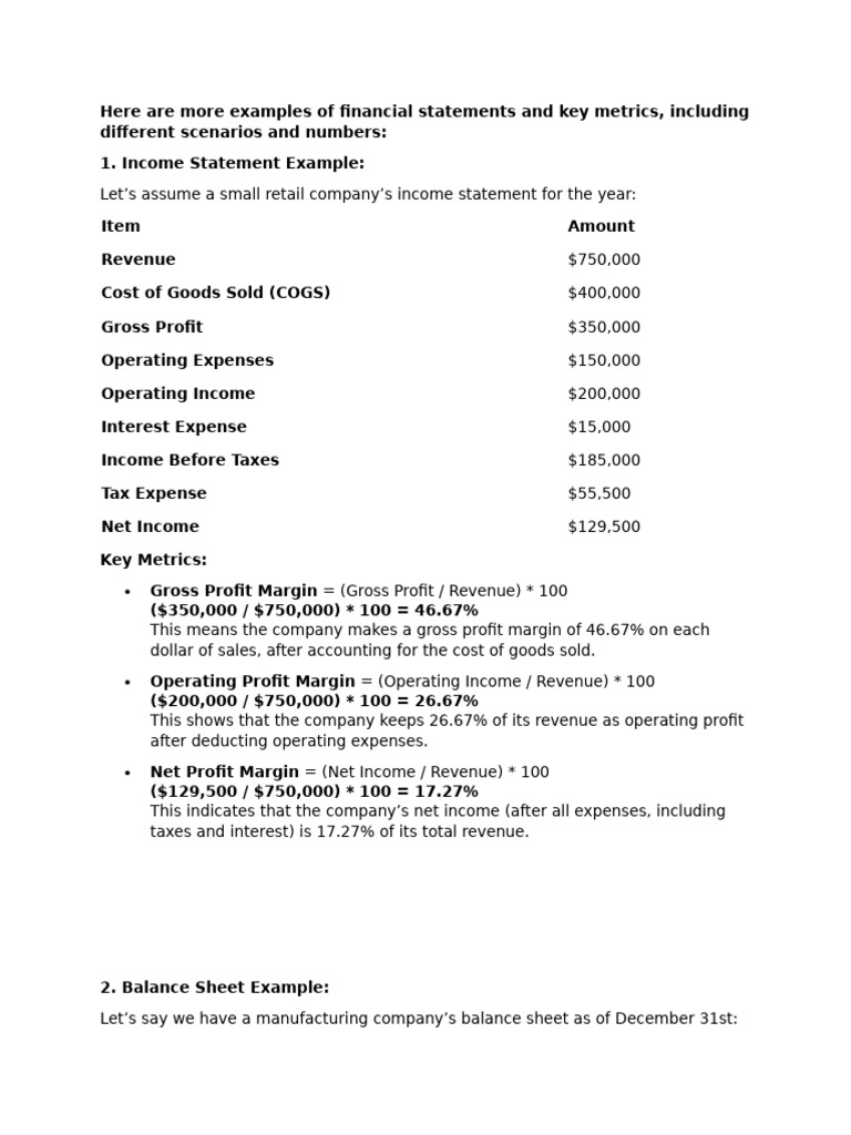 Here Are More Examples of Financial Statements and Key Metrics For ...