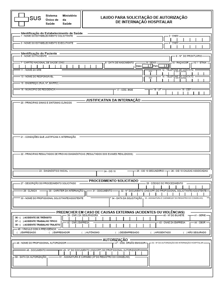 Laudo para Autorização de Internação SUS | PDF | Especialidades médicas ...